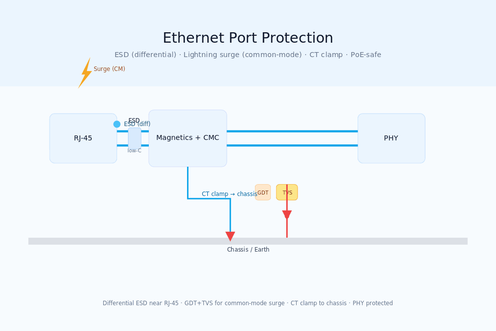 Ethernet Port Protection: ESD, Surge & CT Clamp