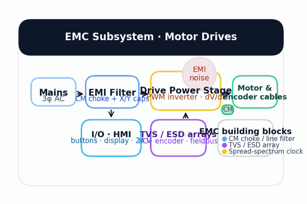 EMC Subsystem for Motor Drives | CM Chokes & TVS