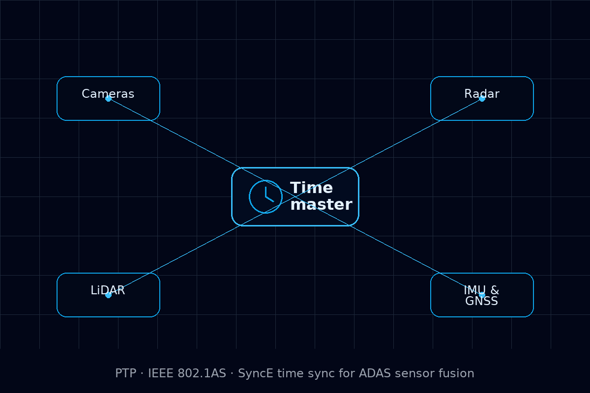 Time Sync for Sensor Fusion: PTP, 802.1AS, SyncE
