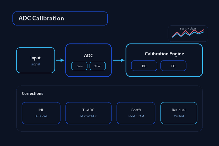 ADC Calibration (BG/FG): Gain, Offset, INL Fixes
