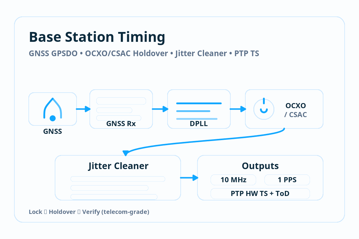 Base Station Timing: GPSDO, OCXO/CSAC, PTP Timestamps