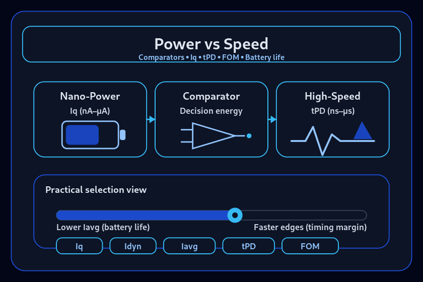 Comparator Power vs Speed: Iq, Delay & Battery Life