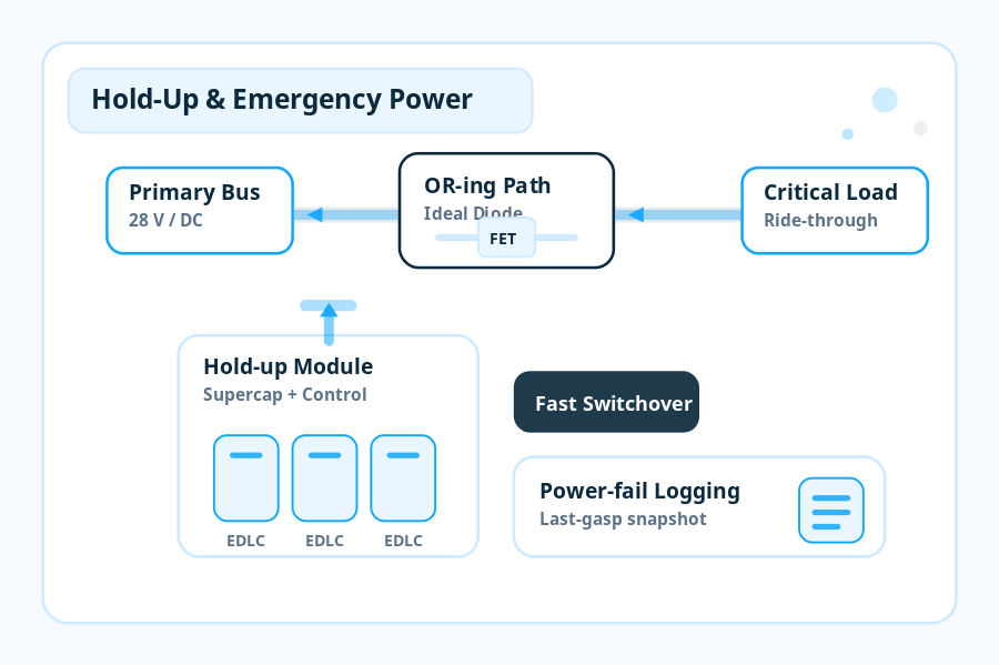 Hold-Up & Emergency Power: Supercaps, OR-ing, Logs