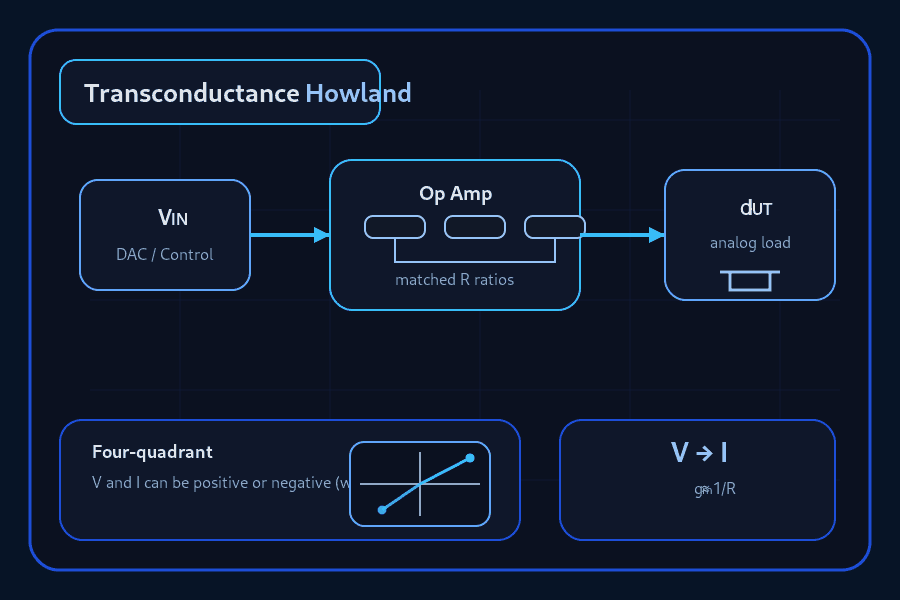 Howland Current Source: V-to-I & Four-Quadrant Design