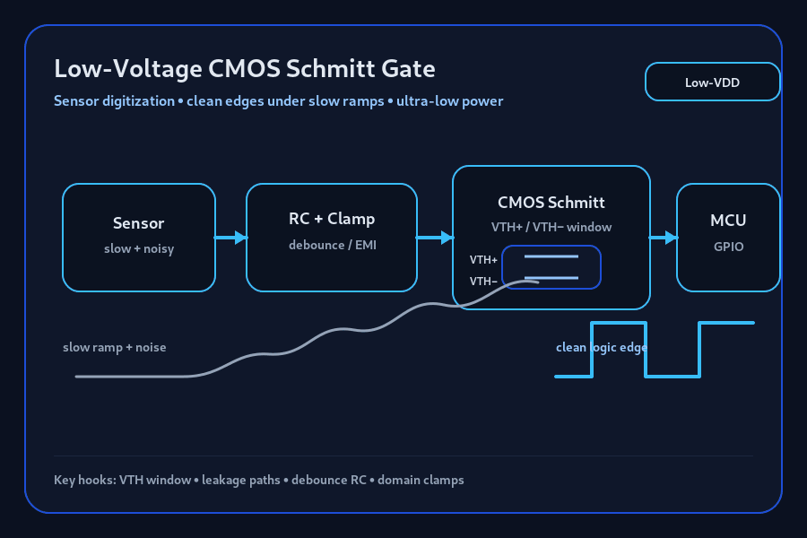 Low-Voltage CMOS Schmitt Gate: Clean Sensor Edges