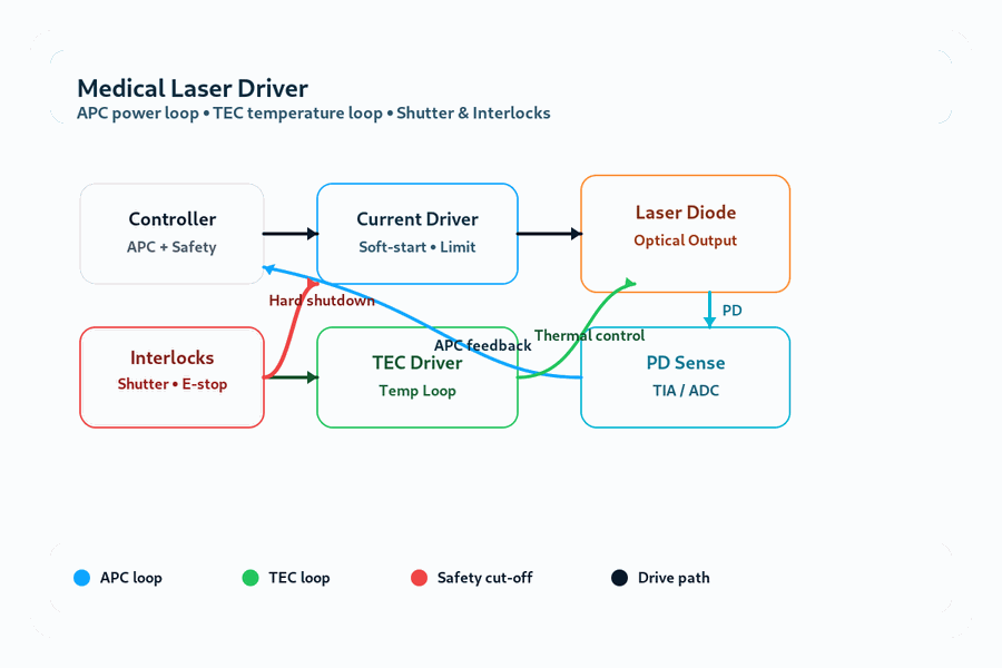 Medical Laser Driver: APC/TEC Loops, Shutter & Interlocks