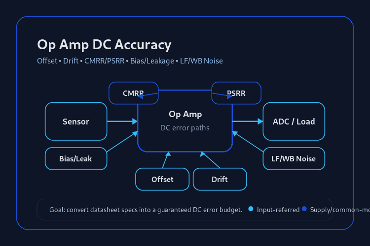 Op Amp DC Accuracy: Offset, Drift, CMRR & Noise