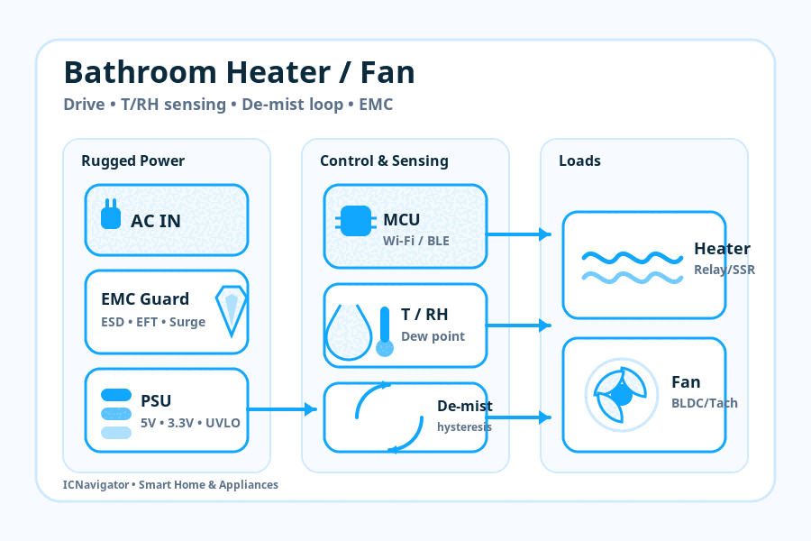 Bathroom Heater & Fan Control: Drive, Sensing, EMC