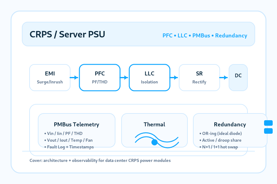 CRPS Server PSU: PFC+LLC, PMBus Telemetry & Redundancy