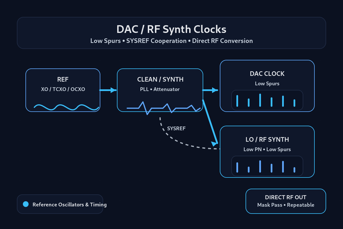 DAC & RF Synth Clocks: Low Spurs, SYSREF Sync
