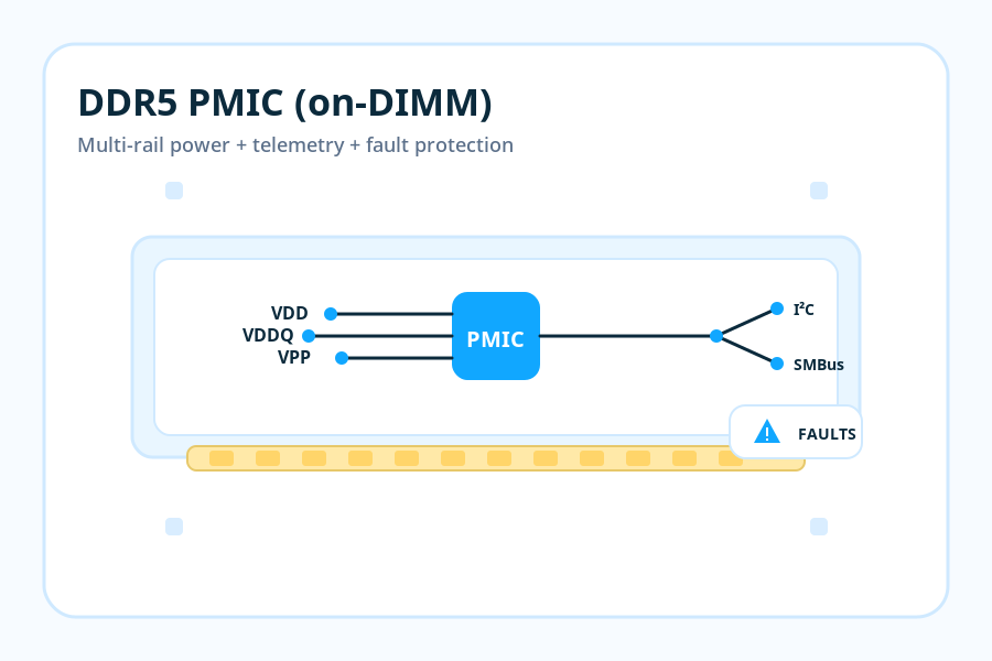 DDR5 PMIC on-DIMM: Rails, Telemetry & Faults