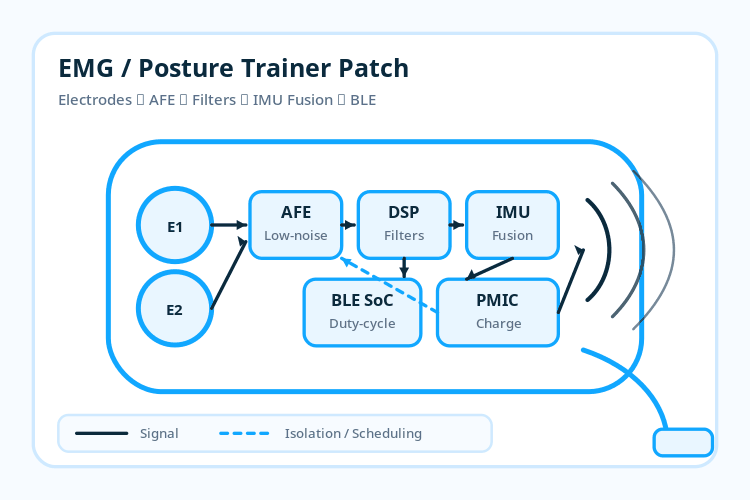 EMG Posture Trainer Patch: AFE, IMU Fusion & BLE