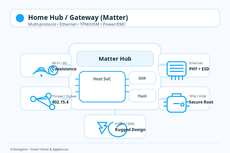 Home Hub / Gateway (Matter): Multi-Protocol + Ethernet + TPM