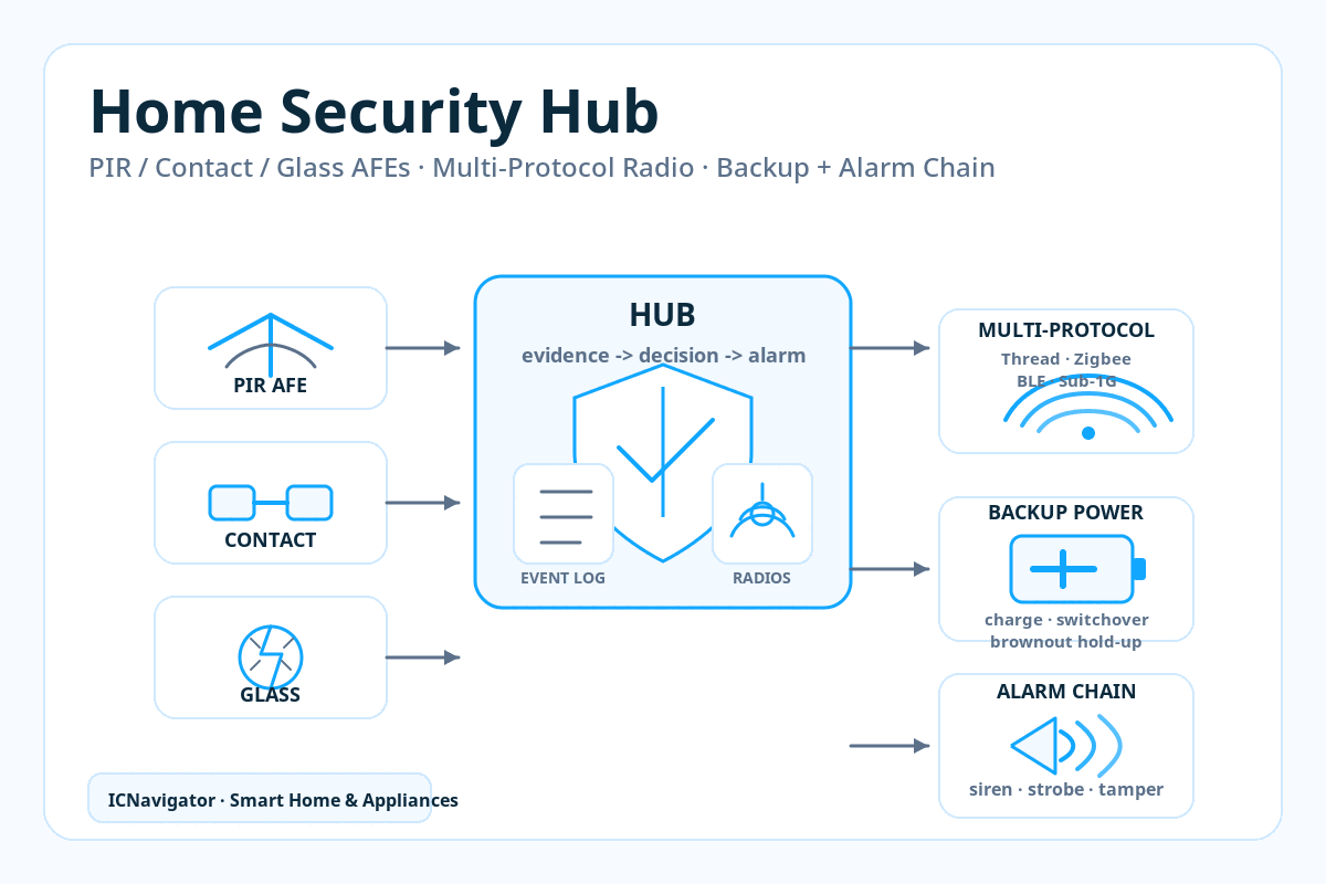Home Security Hub Design: AFEs, Radios, Backup Alarm Chain