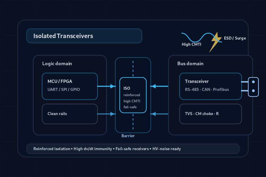 Isolated Transceivers for RS-485, CAN & Profibus