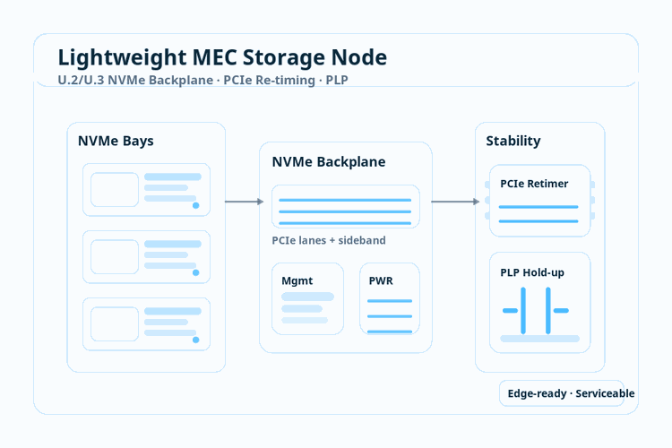 Lightweight MEC Storage Node: NVMe Backplane & PLP