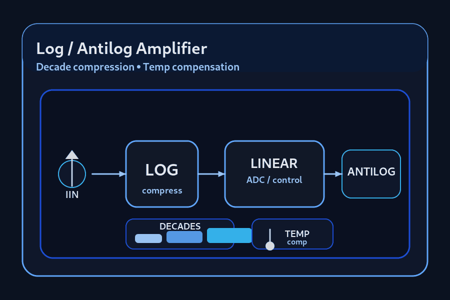 Log & Antilog Amplifiers: Design + Temp Compensation