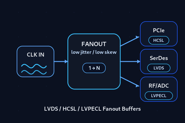 LVDS/HCSL/LVPECL Fanout Buffers for Low-Jitter Clocks