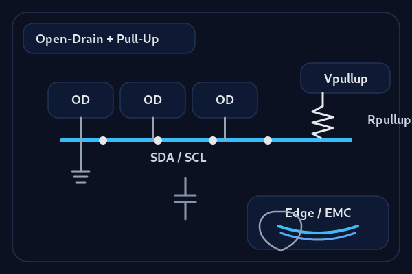 Open-Drain Pull-Ups for I2C: RC, EMC, Rail Choice