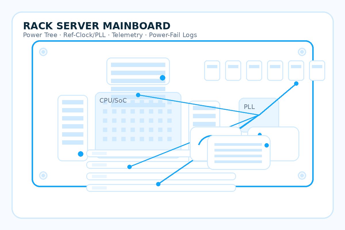 Rack Server Mainboard: Power, Clocks & Telemetry