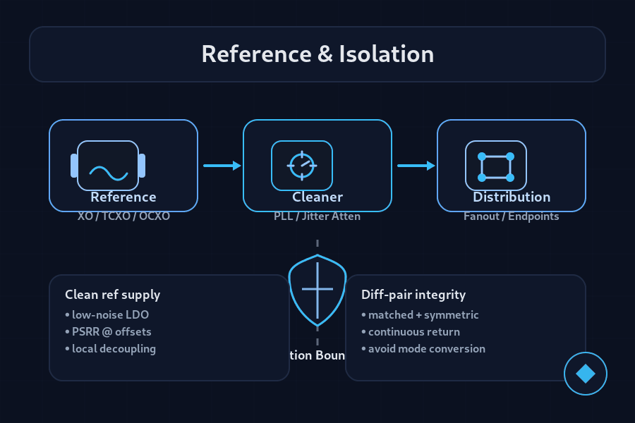 Reference & Isolation for Clocks: Clean Refs, Isolation, Layout