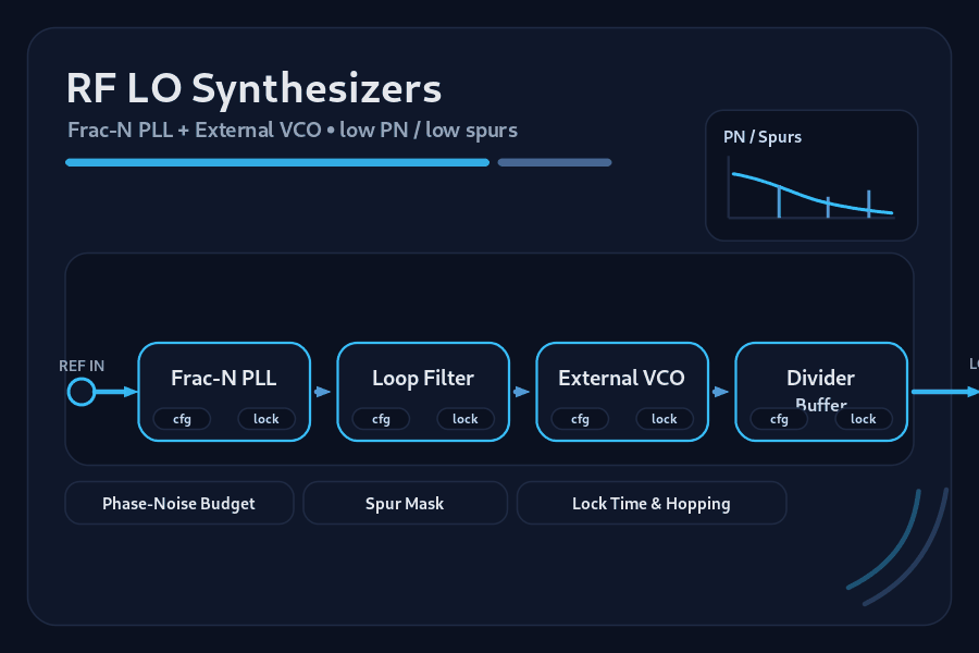 RF LO Synthesizers: Low Phase Noise, Low Spurs
