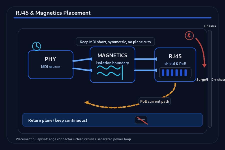 RJ45 & Magnetics Placement: Layout & PoE Return Paths