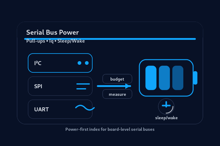 I2C SPI UART Power: Pull-Up Loss, Iq & Sleep/Wake Guide