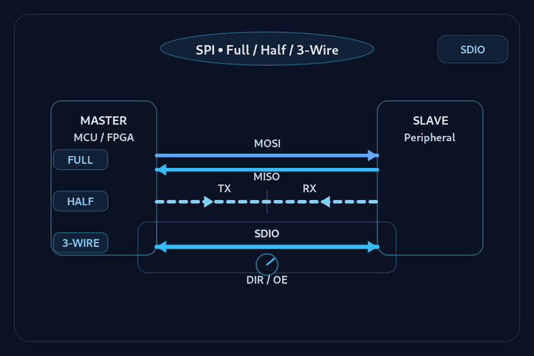 Full/Half/3-Wire SPI: SDIO Direction, Turn-Around & Debug