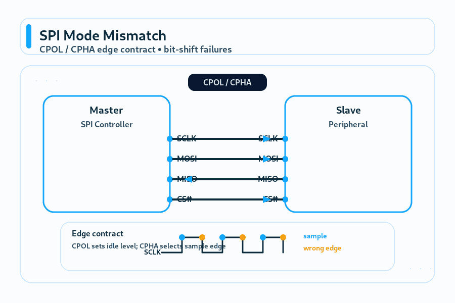 SPI Mode Mismatch (CPOL/CPHA): Fix Bit Shifts