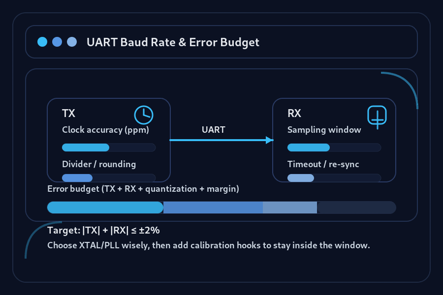 UART Baud Rate Error Budget: Keep Clock Error ≤±2%