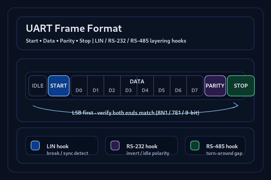 UART Frame Format: Start/Data/Parity/Stop Guide