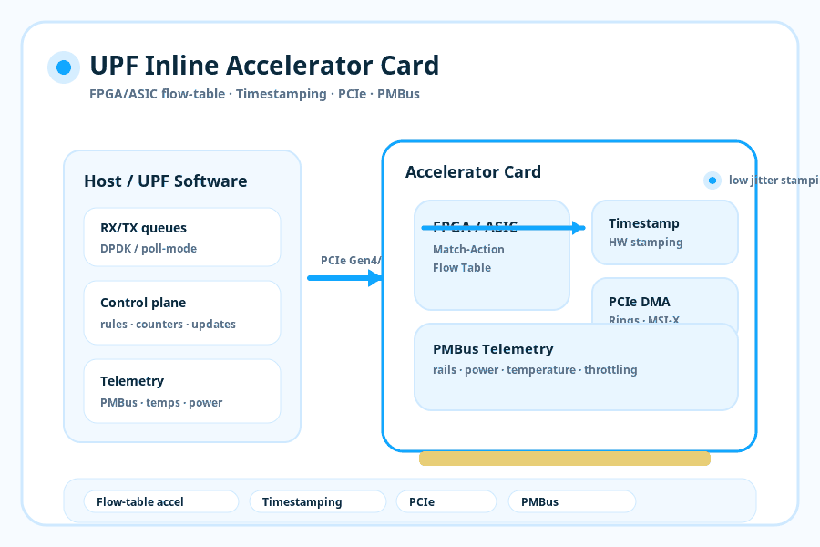 UPF Inline Accelerator Card: FPGA/ASIC, PCIe, PMBus