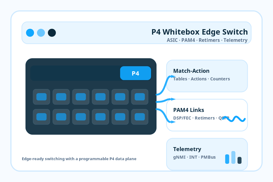P4 Whitebox Edge Switch: ASIC, PAM4, Retimers & Telemetry